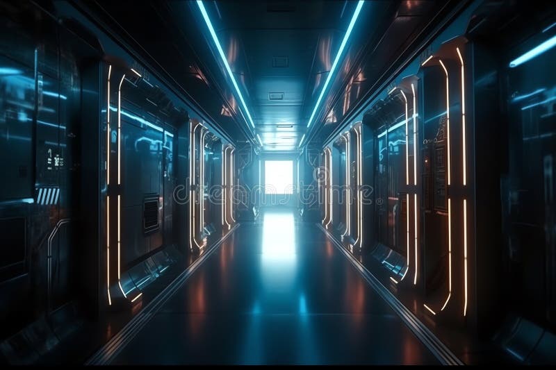 Science Fiction Interior Scene Scifi Corridor Render Scene with Neon ...