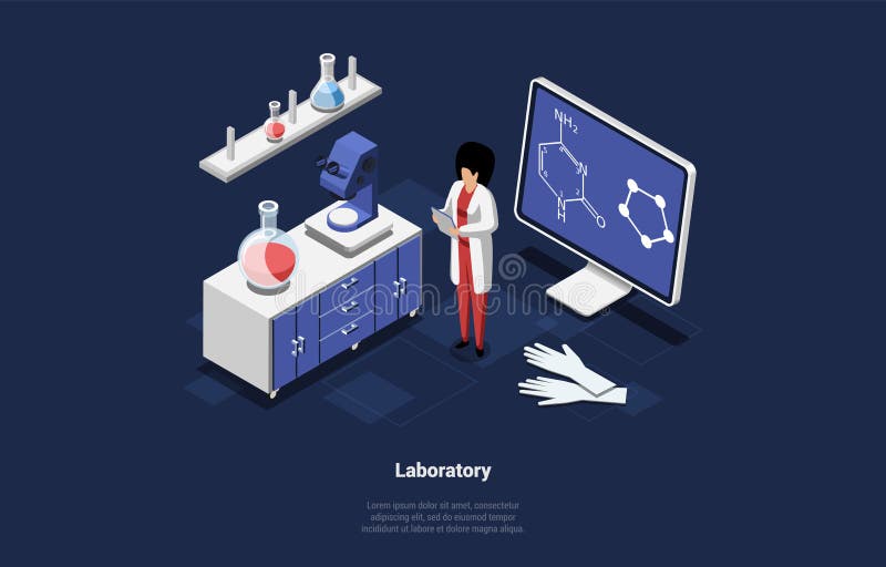Concept of Science and Laboratory Work. Scientist Woman in Uniform ...