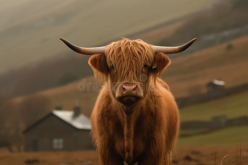 Scottish Highland Cow. Generative AI Stock Illustration - Illustration ...