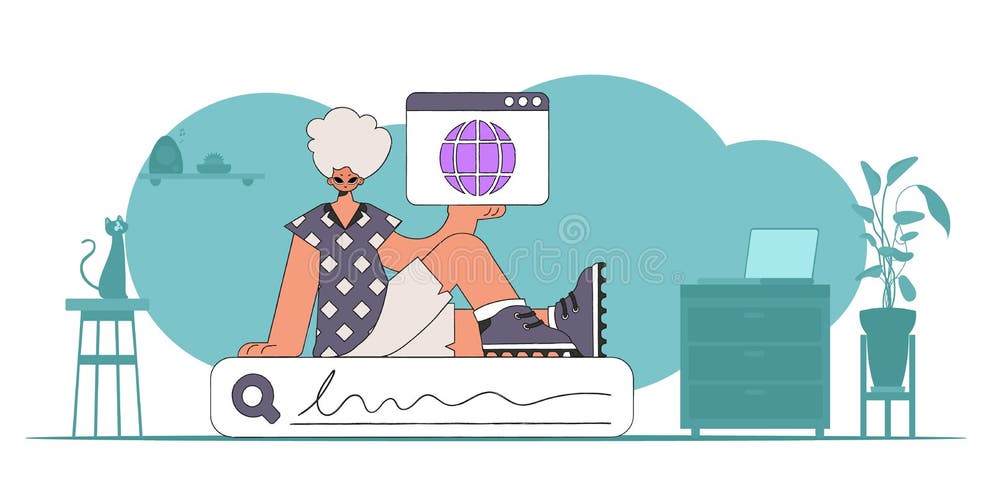 The Concept of Searching for Information. the Guy Sits on the Search ...