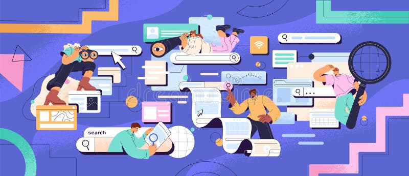 Concept of Searching Information in the Internet. People are Browsing ...