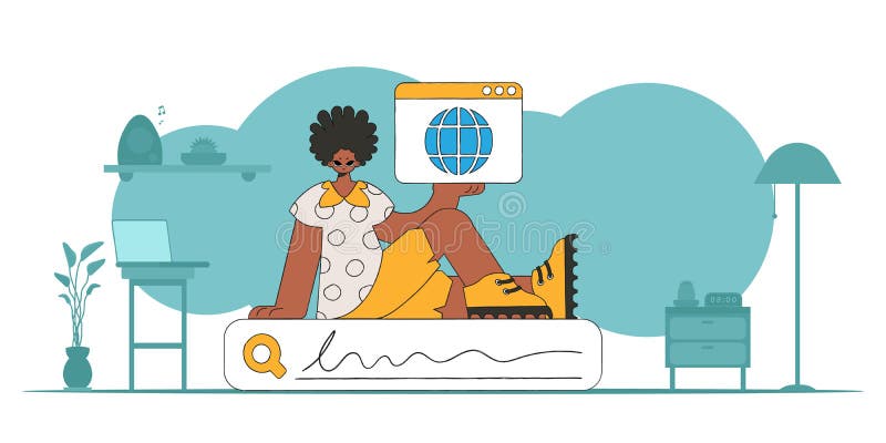 The Concept of Searching for Information. a Man Sits on a Search Bar ...