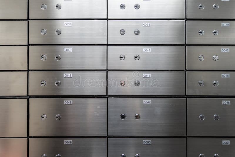 Metal Safe Box Panel Wall with Open One. Stock Photo - Image of keeping ...