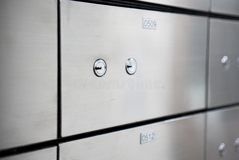 Metal Safe Box Panel Wall with Open One. Stock Photo - Image of ...