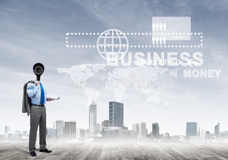 Concept of Security and Privacy Protection with Camera Headed Man Stock ...