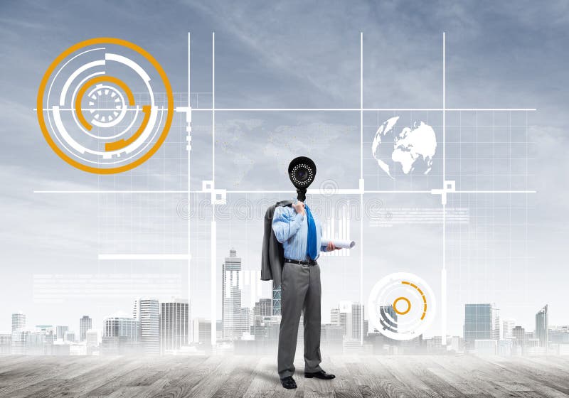 Concept of Security and Privacy Protection with Camera Headed Man Stock ...