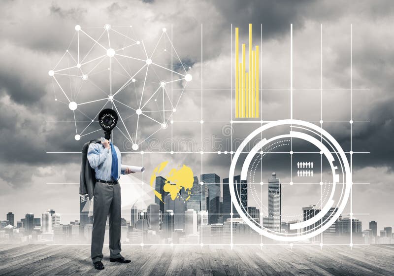 Concept of Security and Privacy Protection with Camera Headed Man Stock ...