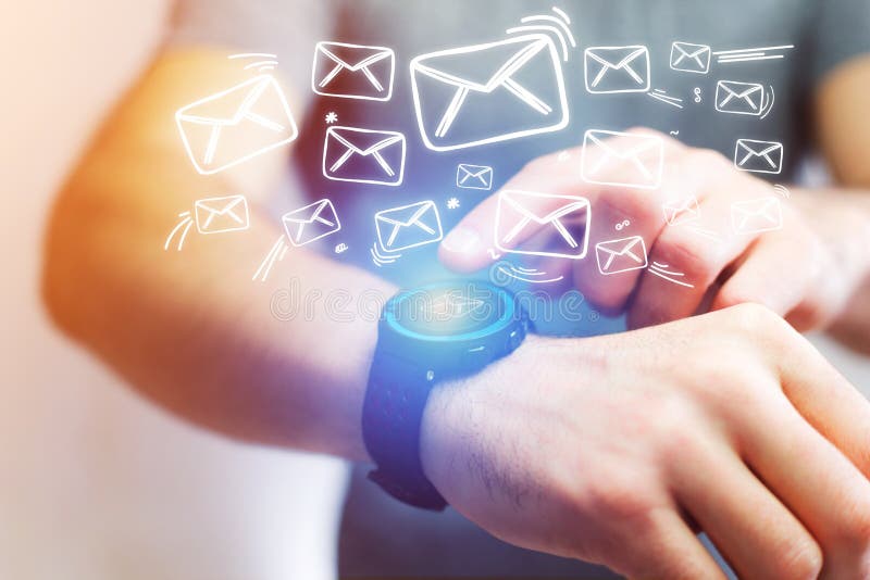 Concept of Sending Email with a Technology Smartwatch Interface Stock ...