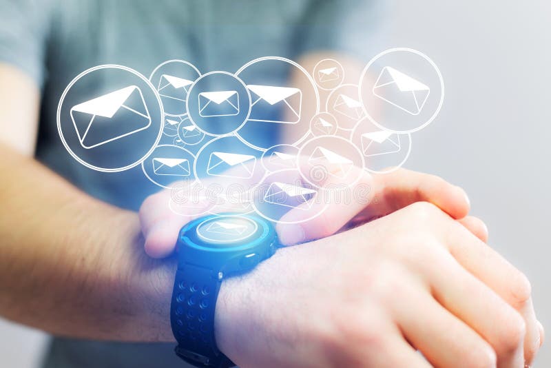 Concept of Sending Email with a Technology Smartwatch Interface Stock ...
