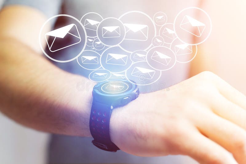 Concept of Sending Email with a Technology Smartwatch Interface Stock ...