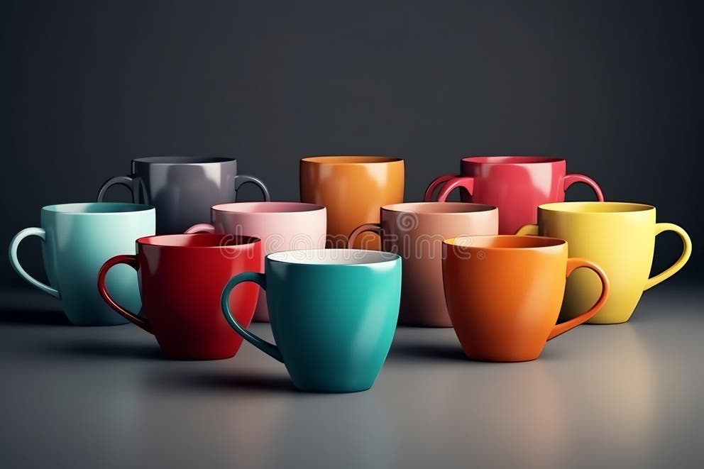 Set of Different Color Coffee Mugs. Generative AI Stock Illustration ...