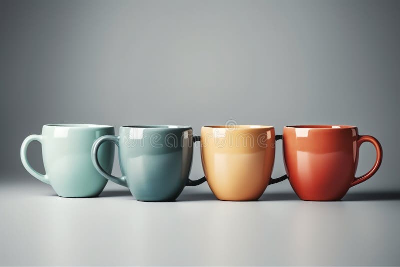 Set of Different Color Coffee Mugs. Generative AI Stock Illustration ...