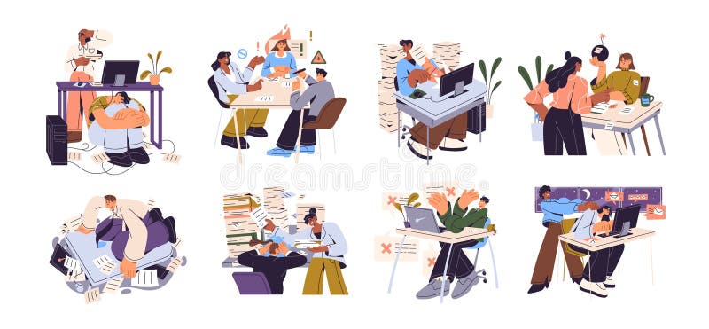 Concept Set of Employees are Exhausted by Overwork. Tired Office ...