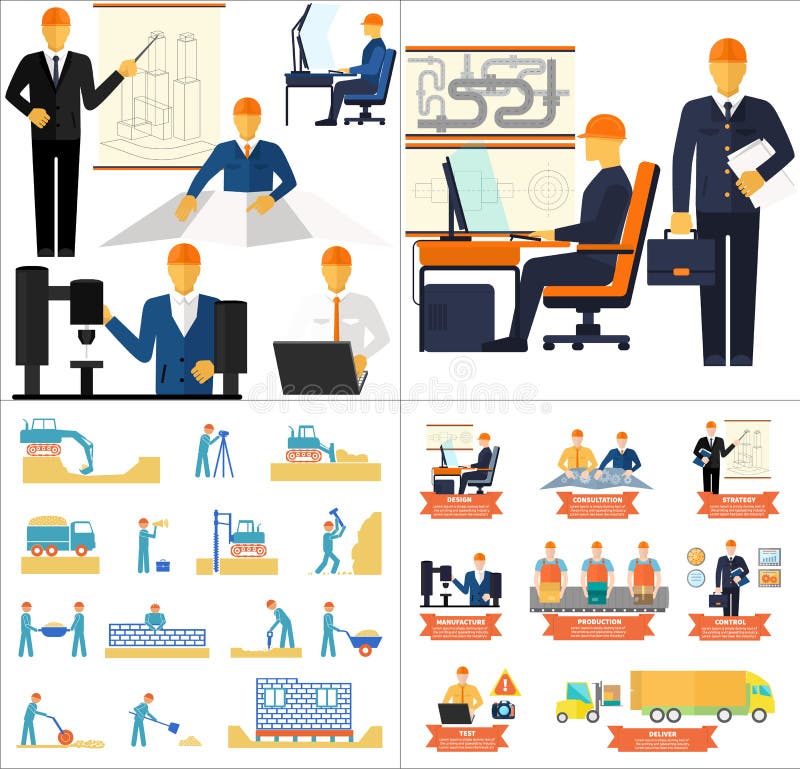 Concept Set for Production and Building Stages Stock Vector ...