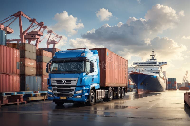 Concept Ship in Port Import-export Commercial Logistic Background, Port ...