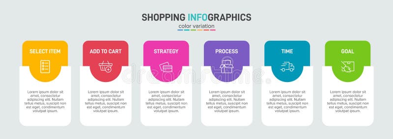 Concept of Shopping Process with 6 Successive Steps. Six Colorful ...