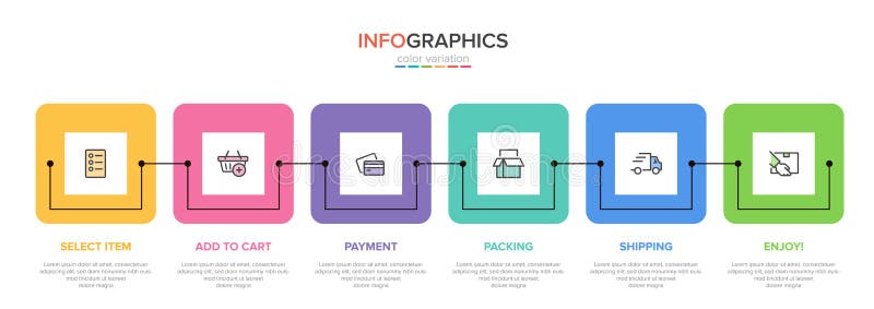 Concept of Shopping Process with 6 Successive Steps. Six Colorful ...