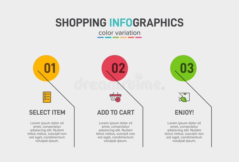 Concept of Shopping Process with 3 Successive Steps. Three Colorful ...