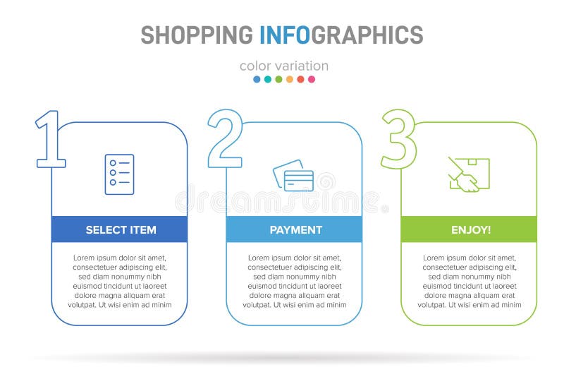 Concept of Shopping Process with 3 Successive Steps. Three Colorful ...