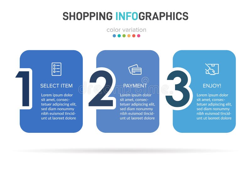 Concept of Shopping Process with 3 Successive Steps. Three Colorful ...