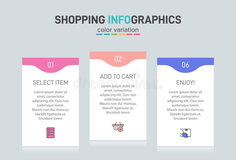 Concept of Shopping Process with 3 Successive Steps. Three Colorful ...