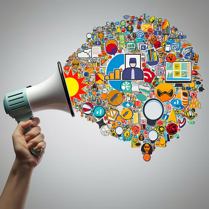 Concept of Shouting Colorful Ideas through Megaphone Stock Image ...