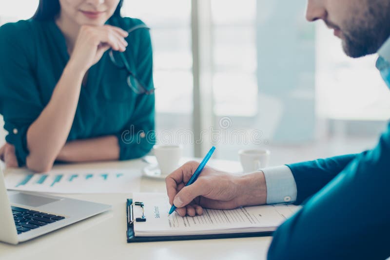 Concept of Side View of a Client Signing Sales Contract Stock Image ...