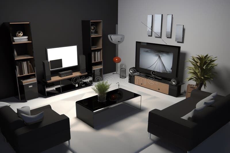 A Simple Living Room Setup View. Generative AI Stock Illustration ...