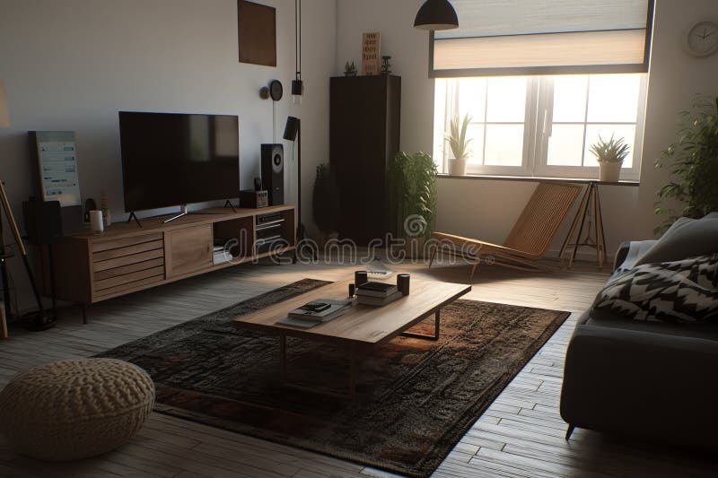A Simple Living Room Setup View. Generative AI Stock Illustration ...