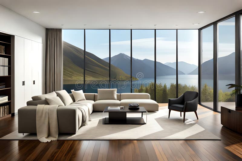 A Simple Living Room Setup View. Generative AI Stock Illustration ...