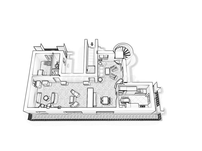 Sketch Floor Plan 3d Illustration Stock Illustration - Illustration of ...