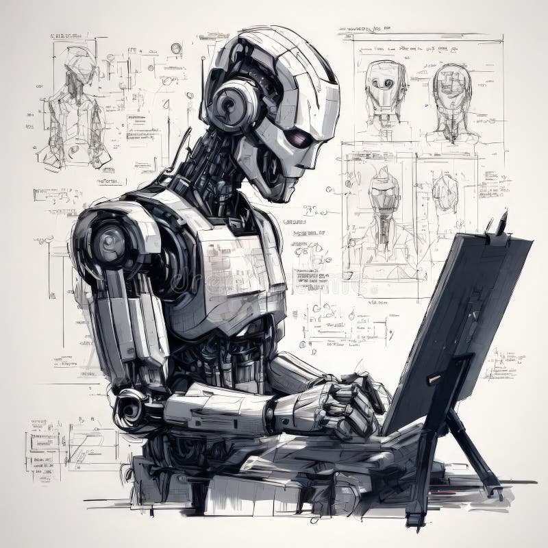 Concept Sketch of Humanoid Robot in a Technical Drawing Stock Photo ...