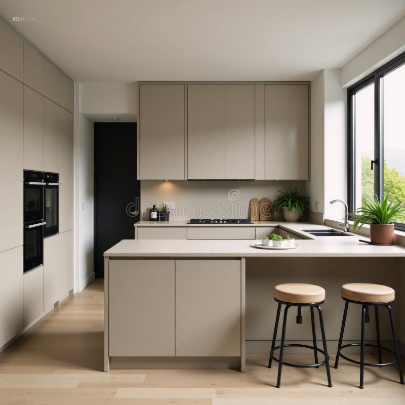 Sleek Modern Kitchen Design Featuring Plants Minimalistic Clean Lines ...