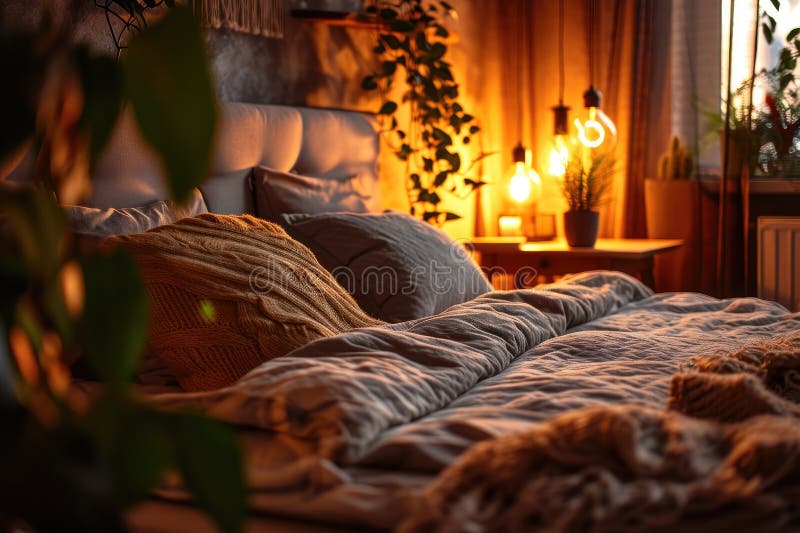Concept of Sleep Hygiene, Cozy Bed with Soft Pillows and Comfortable ...