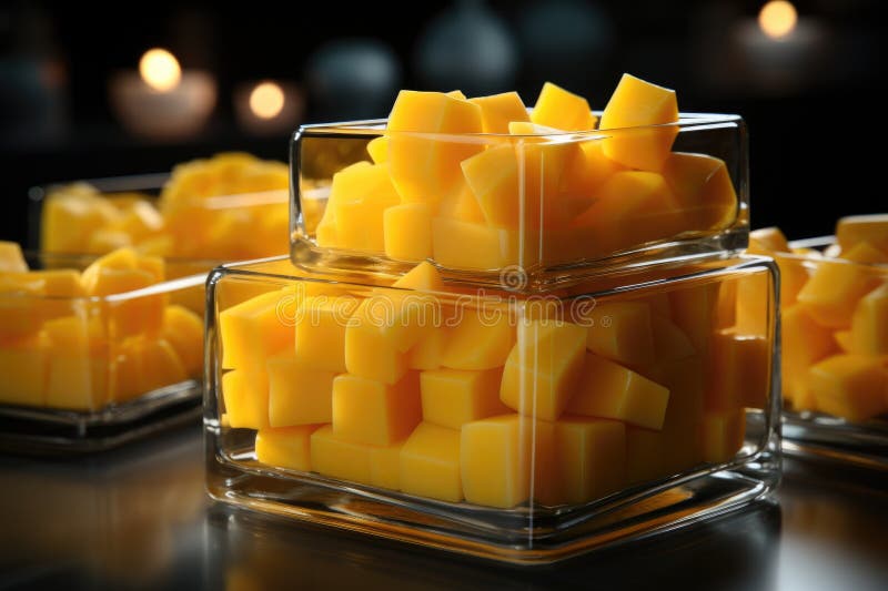 Concept of Sleeve Background Design Superior View of Fresh Mango Cubes ...