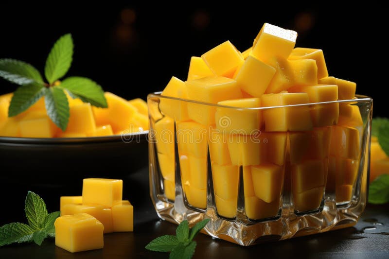 Concept of Sleeve Background Design Superior View of Fresh Mango Cubes ...