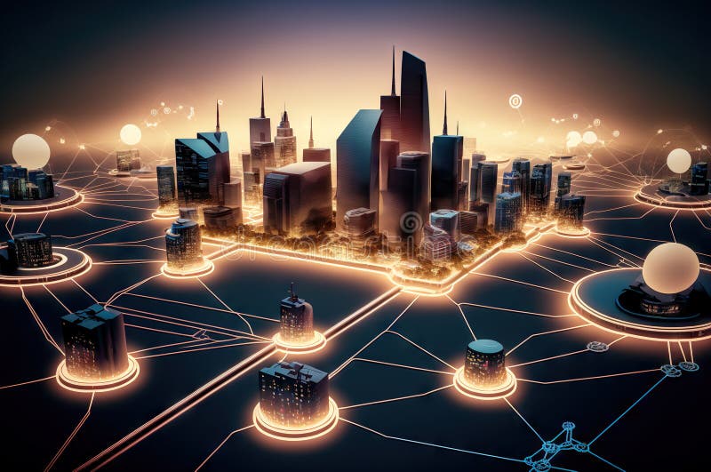 Concept of a Smart City and Communication Network Stock Image - Image ...