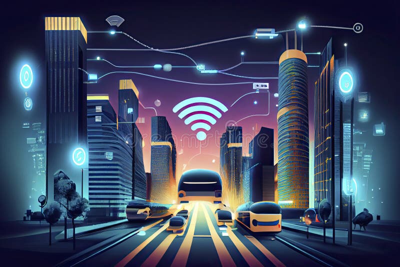 Concept of a Smart City and Communication Network Stock Illustration ...