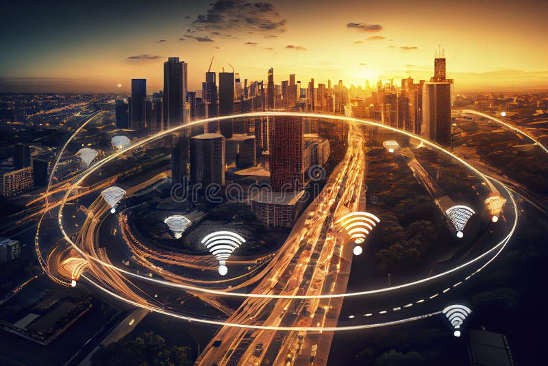 Concept of a Smart City and Communication Network Stock Illustration ...