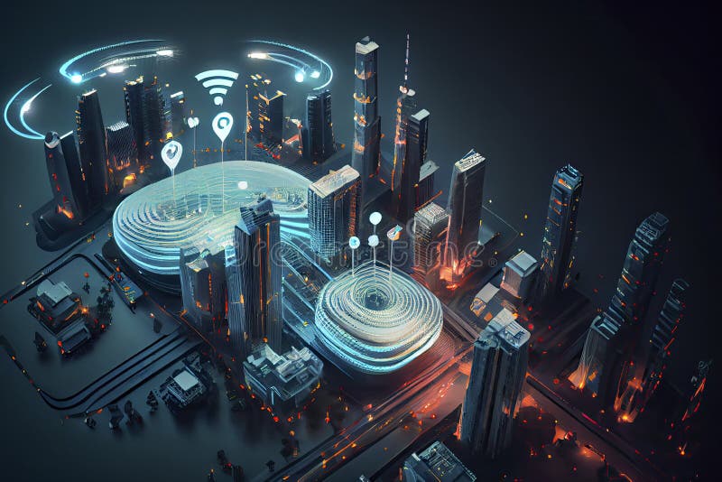 Concept of a Smart City and Communication Network Stock Illustration ...