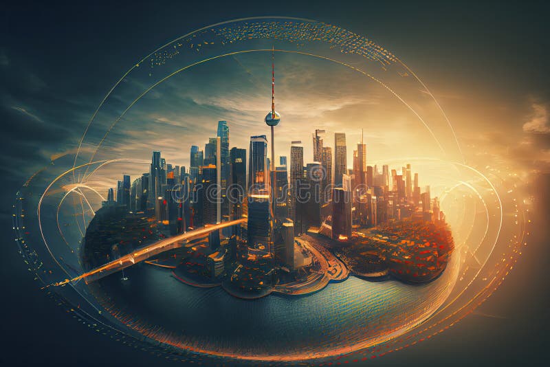 Concept of a Smart City and Communication Network Stock Illustration ...