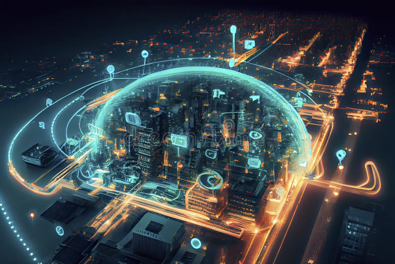 Concept of a Smart City and Communication Network Stock Illustration ...