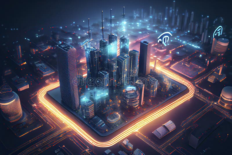 Concept of a Smart City and Communication Network Stock Illustration ...