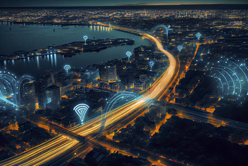 Concept of a Smart City and Communication Network Stock Illustration ...