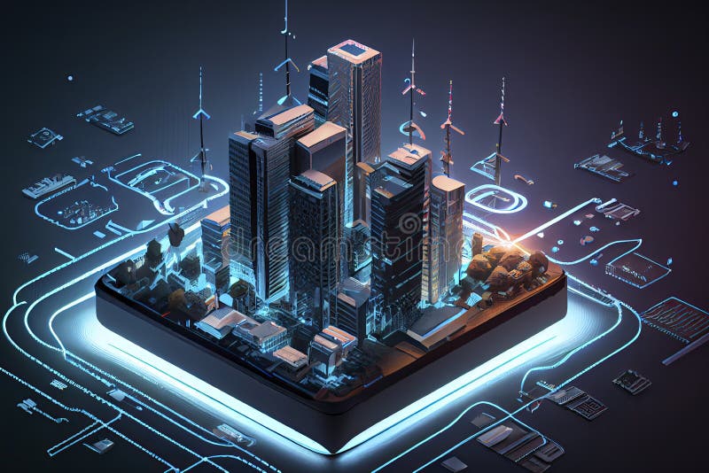 Concept of a Smart City and Communication Network Stock Illustration ...