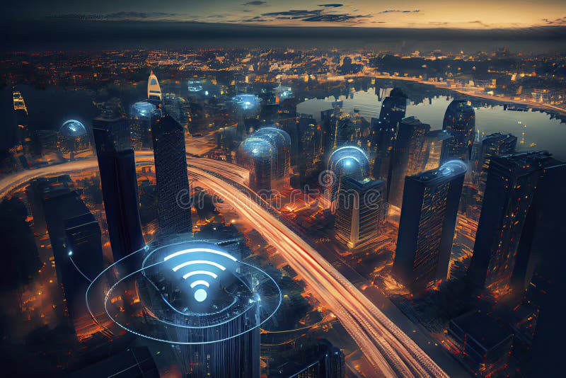 Concept of a Smart City and Communication Network Stock Illustration ...