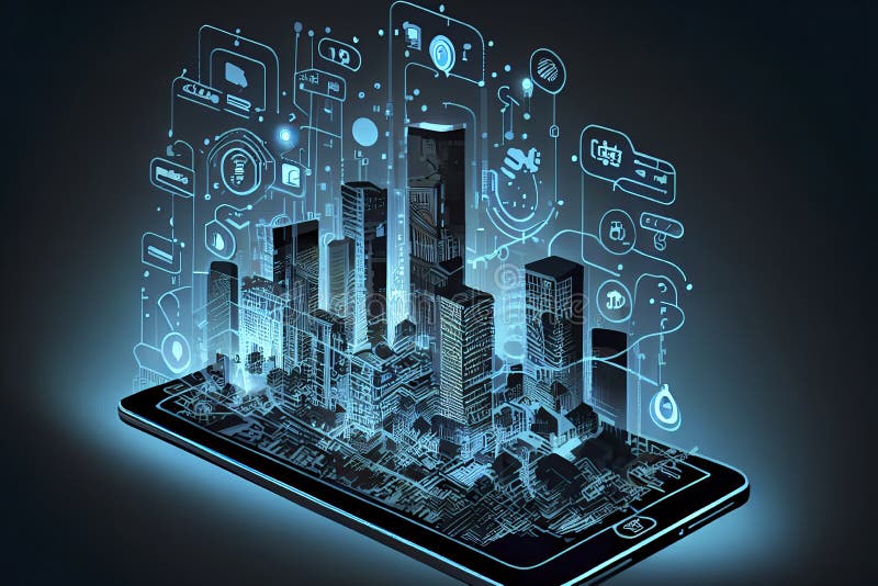 Concept of Smart City with IoT. Digital Hologram of Smart City Stock ...