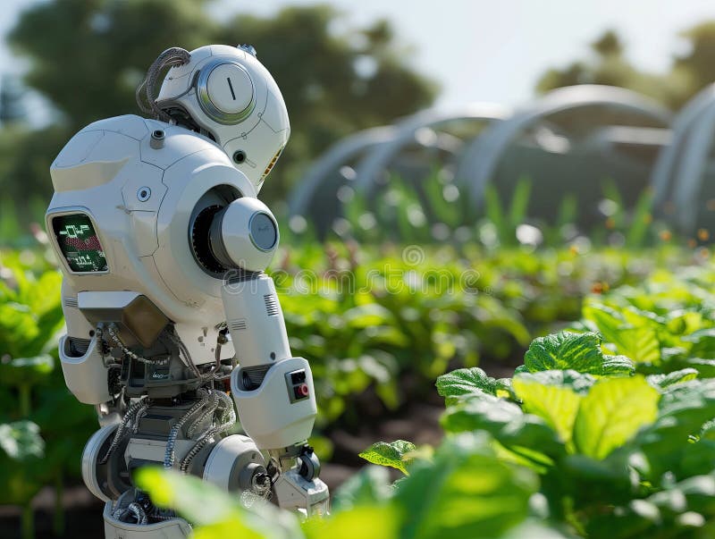 Concept Smart Robot Farmer on Agricultural Field Stock Illustration ...