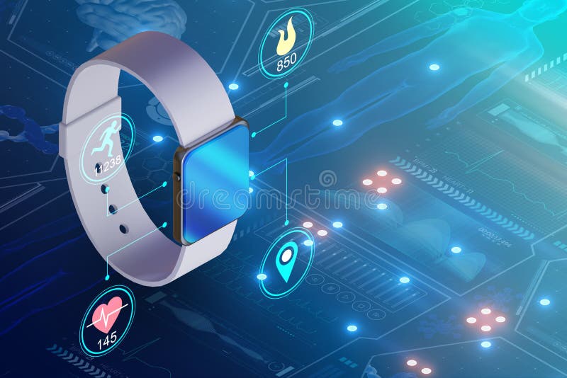 Concept with Smartwatch - 3d Rendering Isometric Stock Illustration ...