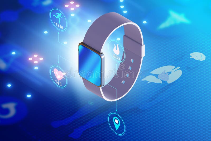 Concept with Smartwatch - 3d Rendering Isometric Stock Illustration ...